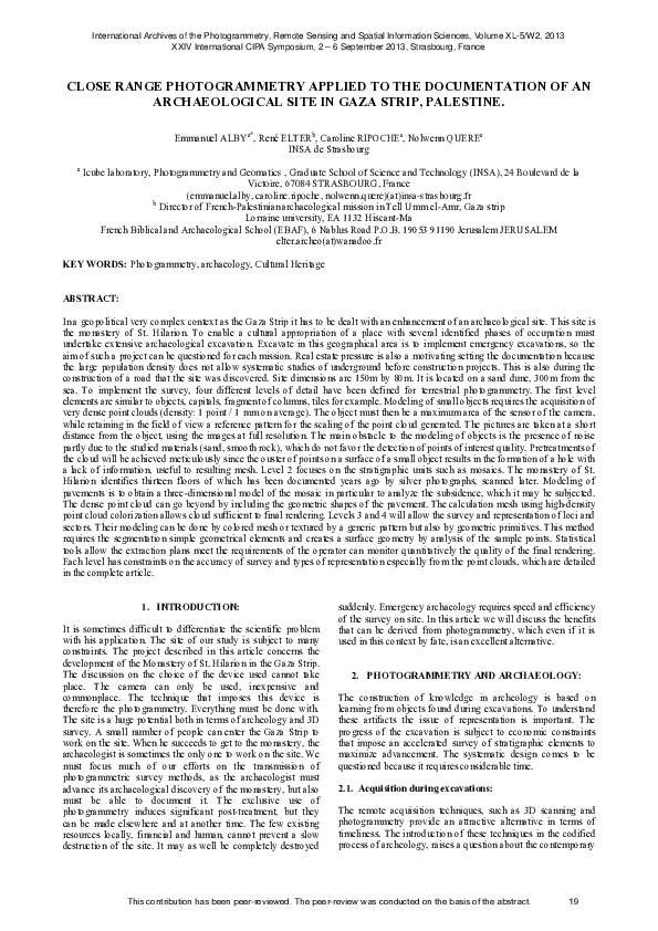 (PDF) Close Range Photogrammetry Applied to the Documentation of an ...