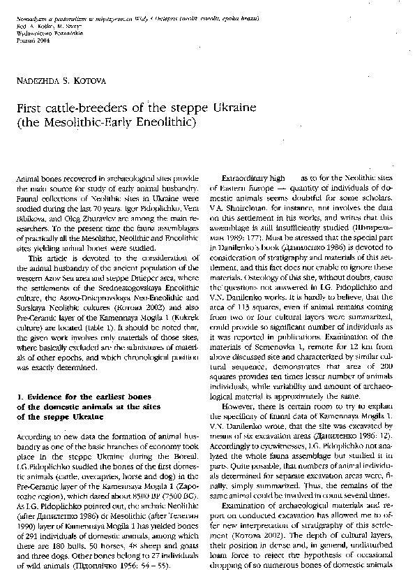 (PDF) Kotova N. First cattle-breeders of the steppe Ukraine (The ...