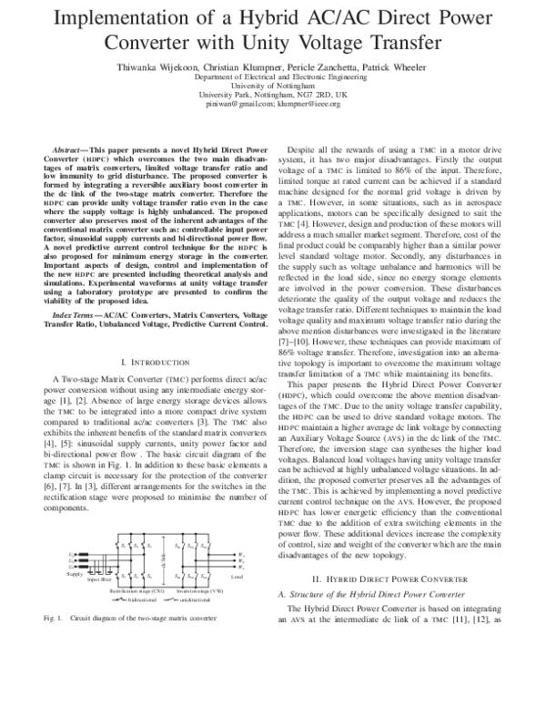 (PDF) Implementation of a Hybrid AC–AC Direct Power Converter With ...