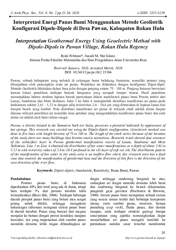 (PDF) Interpretation Geothermal Energy Using Geoelectric Method with ...
