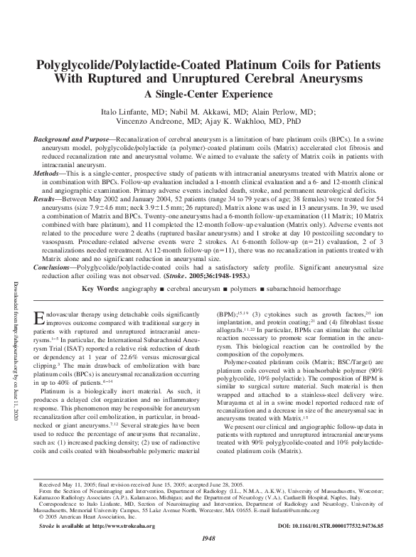(PDF) Polyglycolide/Polylactide-Coated Platinum Coils for Patients With ...