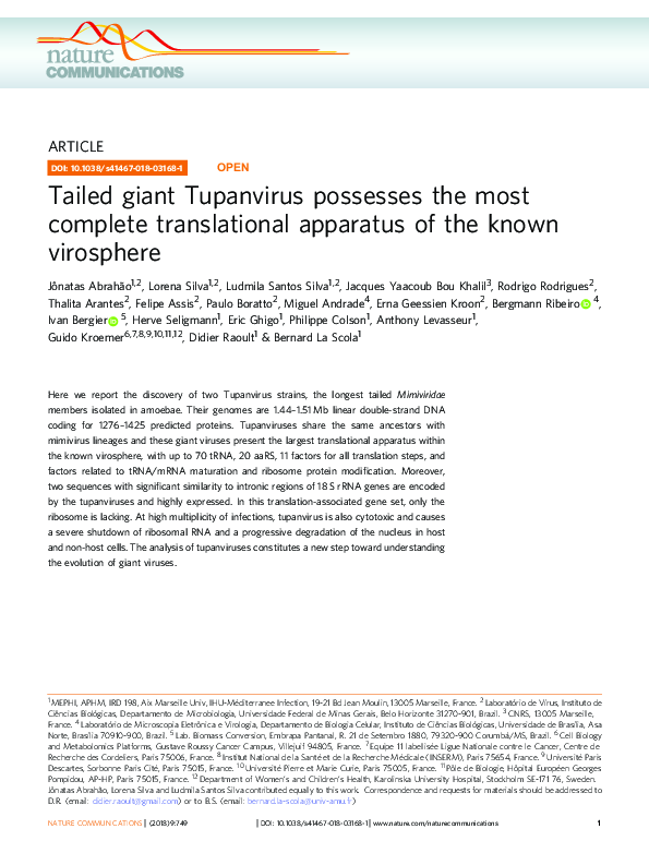 (PDF) Tailed giant Tupanvirus possesses the most complete translational ...