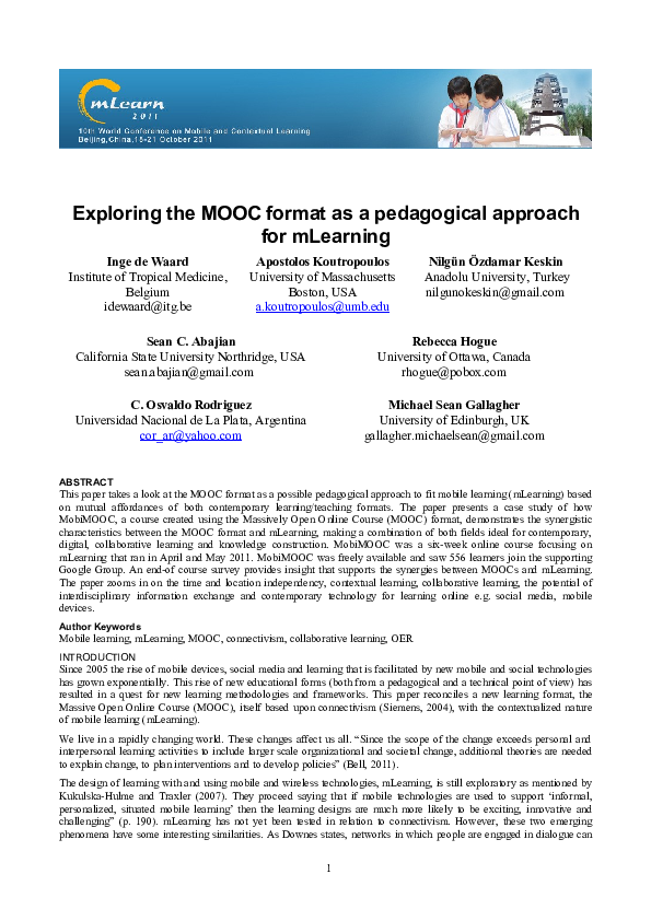 (DOC) Exploring the MOOC format as a pedagogical approach to mLearning
