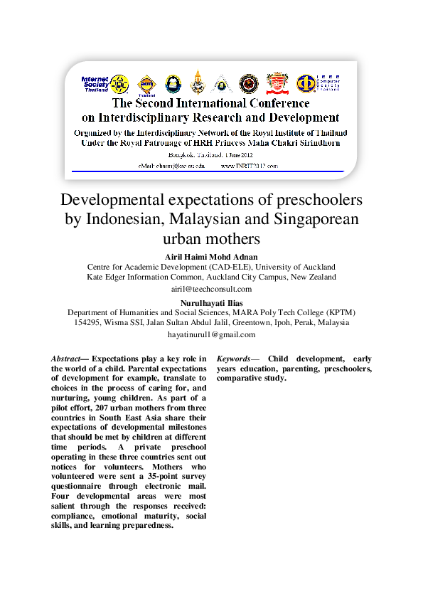 (PDF) Developmental expectations of preschoolers by Indonesian ...