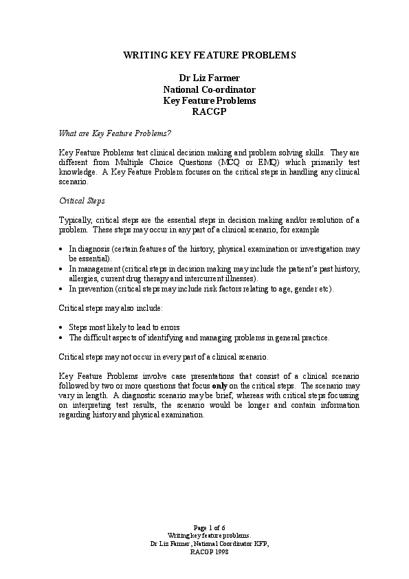 (PDF) Writing Key Features Problems