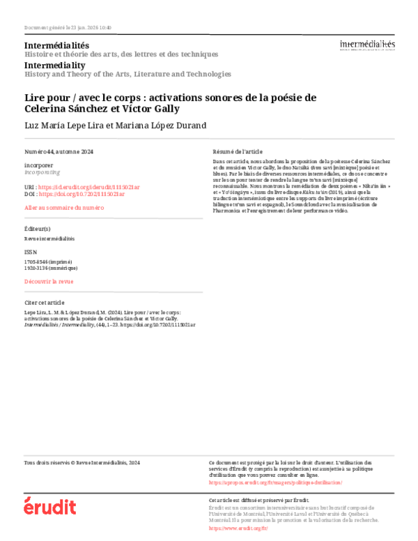 (PDF) Lire pour / avec le corps. Activations sonores de la poésie de ...