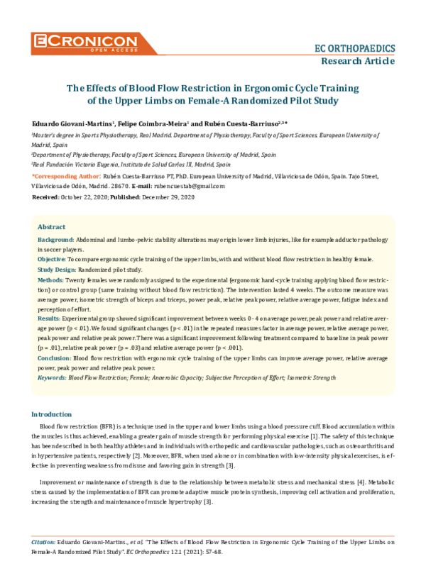 (PDF) The Effects of Blood Flow Restriction in Ergonomic Cycle Training ...
