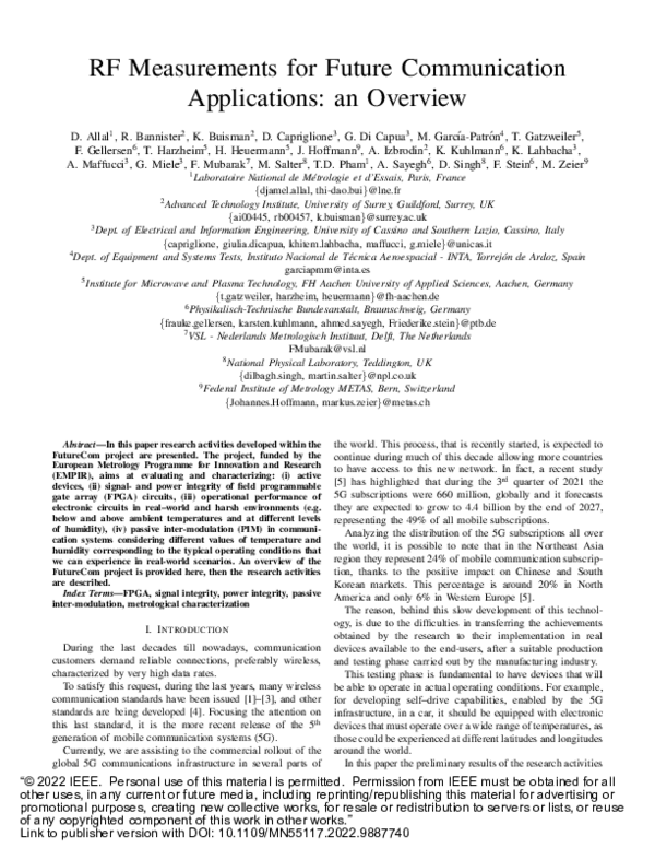 (PDF) RF Measurements for Future Communication Applications: an Overview