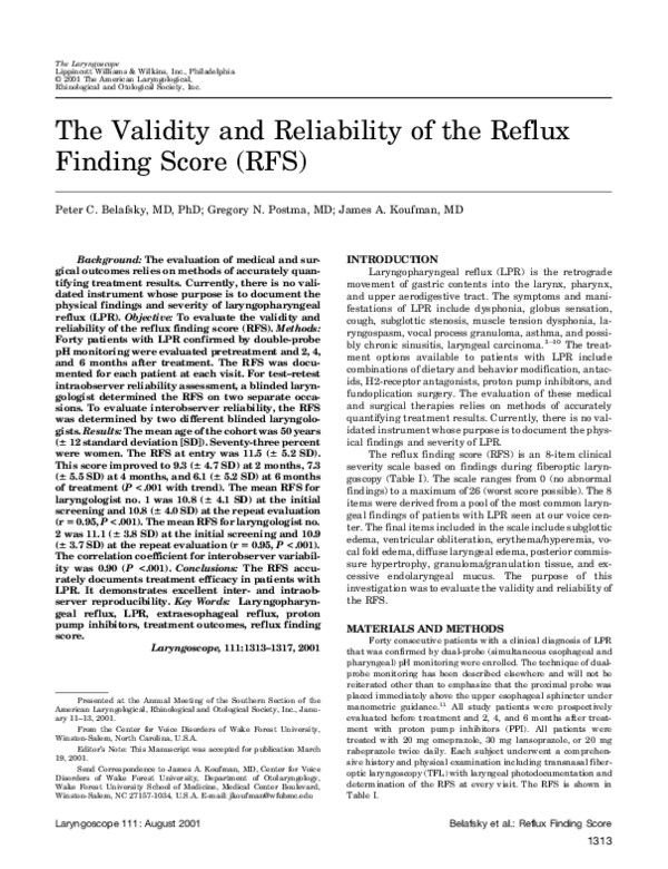 (PDF) The Validity and Reliability of the Reflux Finding Score (RFS)