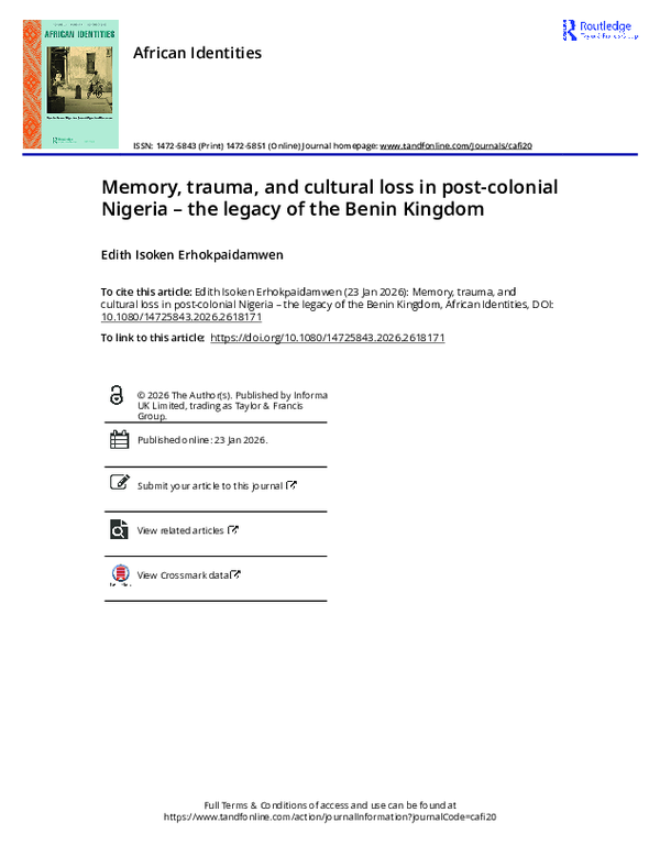 (PDF) Memory, trauma, and cultural loss in post-colonial Nigeria -the ...