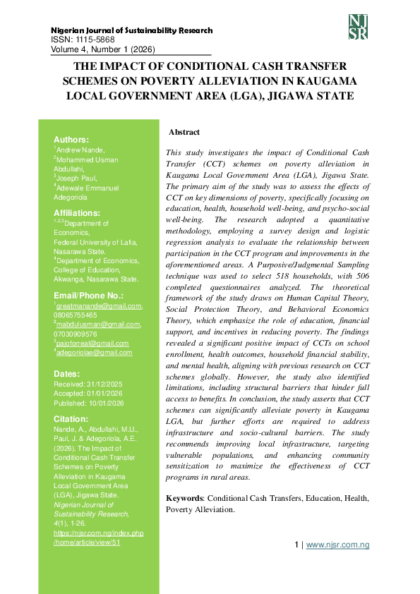 (PDF) THE IMPACT OF CONDITIONAL CASH TRANSFER SCHEMES ON POVERTY ...