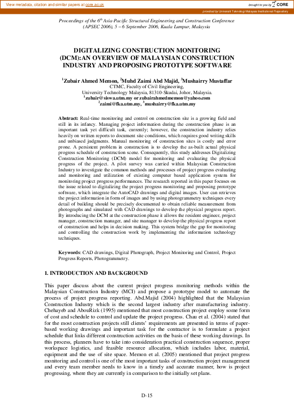 (PDF) Digitalizing Construction Monitoring (DCM): An overview of ...