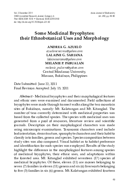 (PDF) Some Medicinal Bryophytes: their Ethnobotanical Uses and Morphology