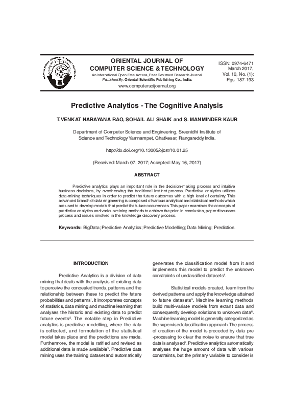 (PDF) Predictive Analytics – The Cognitive Analysis