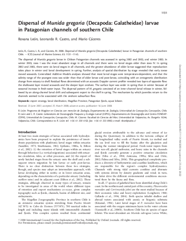 (PDF) Dispersal of Munida gregaria (Decapoda: Galatheidae) larvae in ...