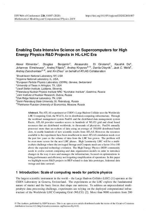 (PDF) Enabling Data Intensive Science on Supercomputers for High Energy ...