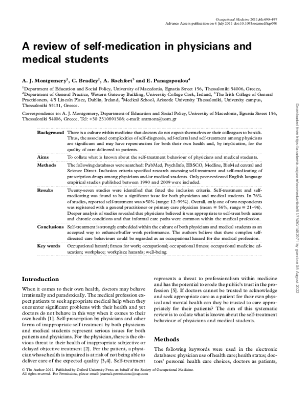 (PDF) A review of self-medication in physicians and medical students