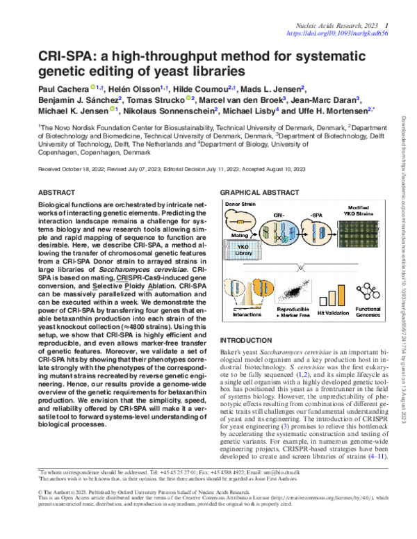 (PDF) CRI-SPA: a high-throughput method for systematic genetic editing ...
