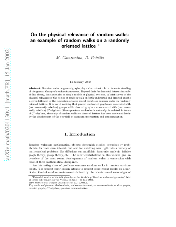 (PDF) On the physical relevance of random walks: an example of random ...