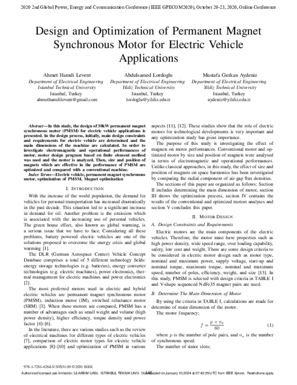 (PDF) Design and Optimization of Permanent Magnet Synchronous Motor for ...
