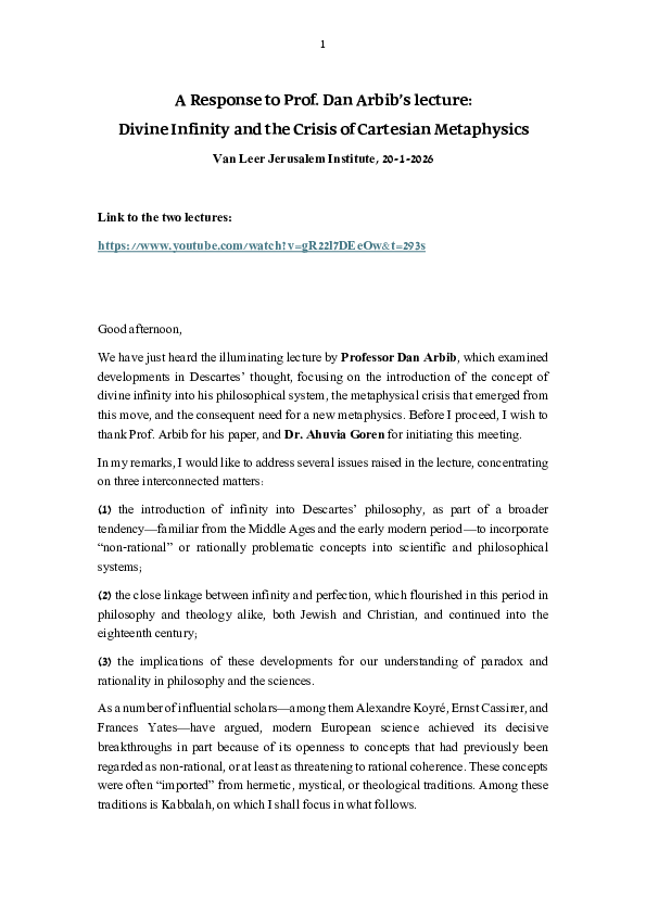 (PDF) A Response to Prof. Dan Arbib's lecture: Divine Infinity and the ...