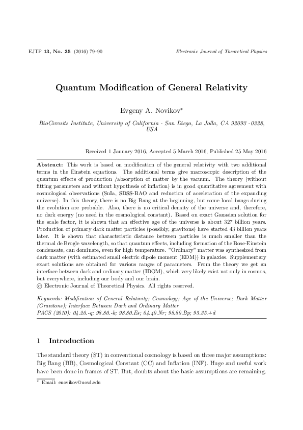 (PDF) Quantum Modification of General Relativity