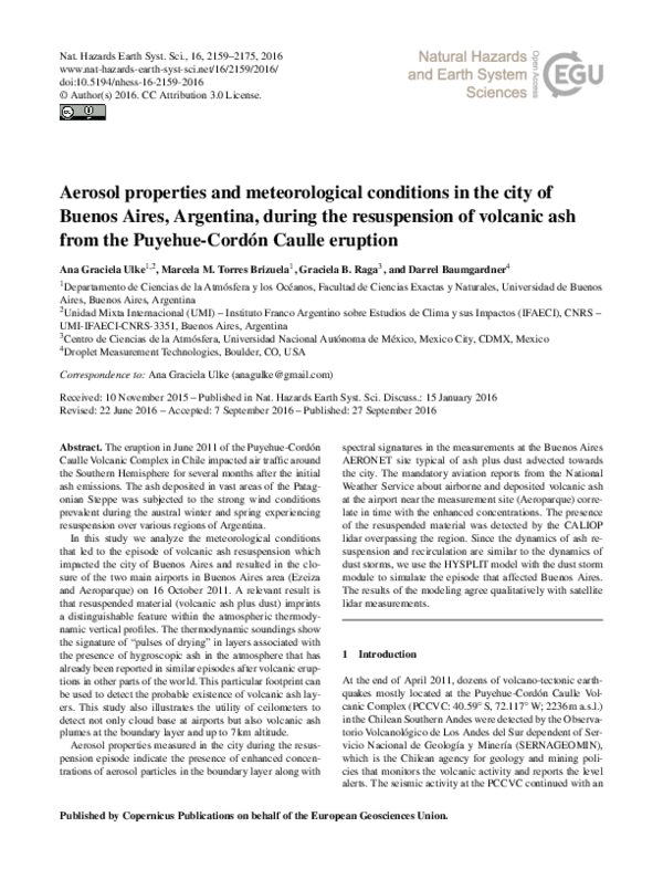 Pdf Aerosol Properties And Meteorological Conditions In The City Of