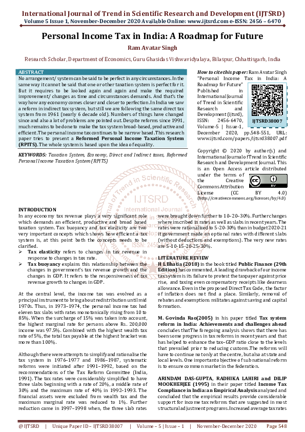 (PDF) Personal Income Tax in India: A Roadmap for Future