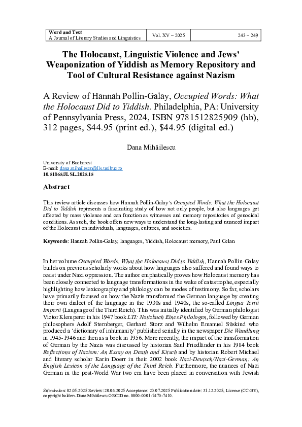 (PDF) The Holocaust, Linguistic Violence and Jews’ Weaponization of ...