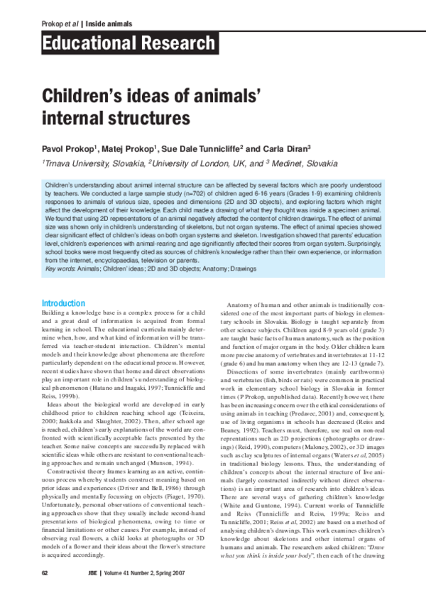 (PDF) Children's ideas of animals' internal structures