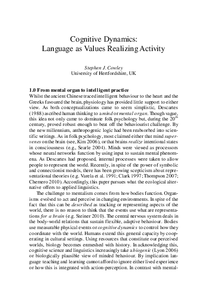(PDF) Cognitive dynamics: language as values realizing activity