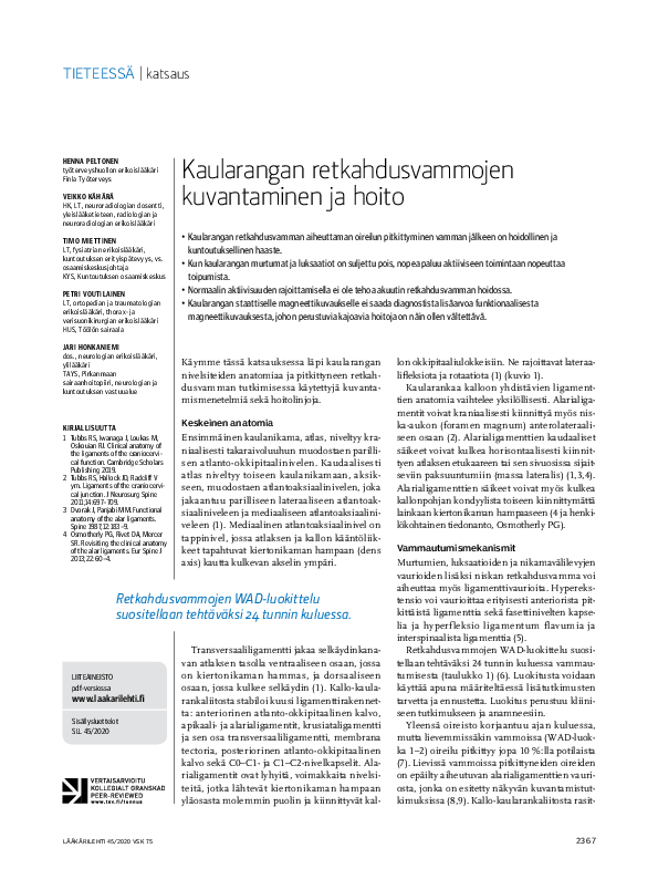 (PDF) Kaularangan retkahdusvammojen kuvantaminen ja hoito