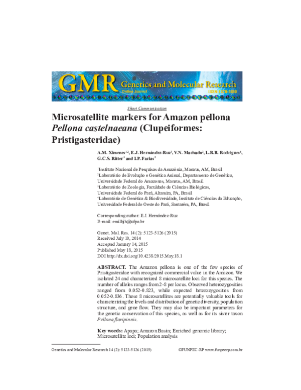(PDF) Short Communication Microsatellite markers for Amazon pellona ...