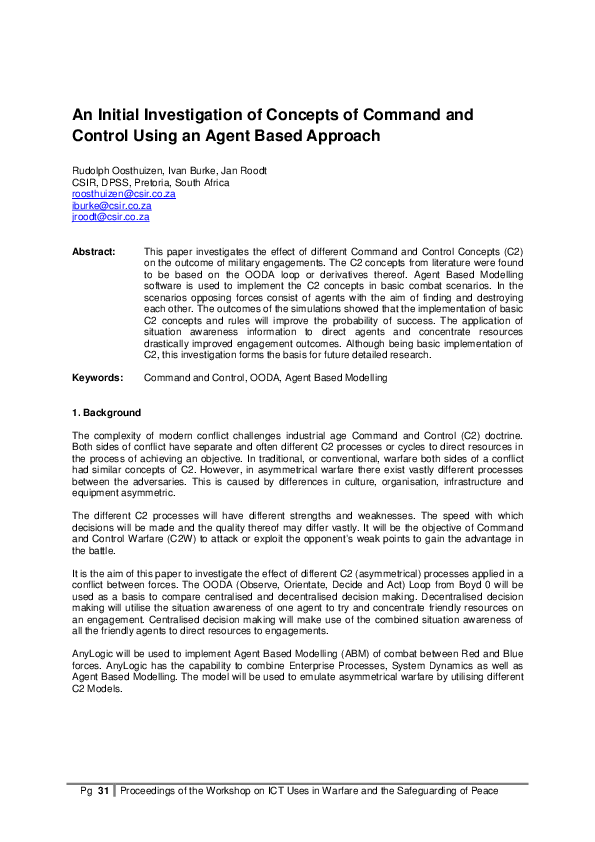 (PDF) Initial investigation of concepts of command and control using an ...