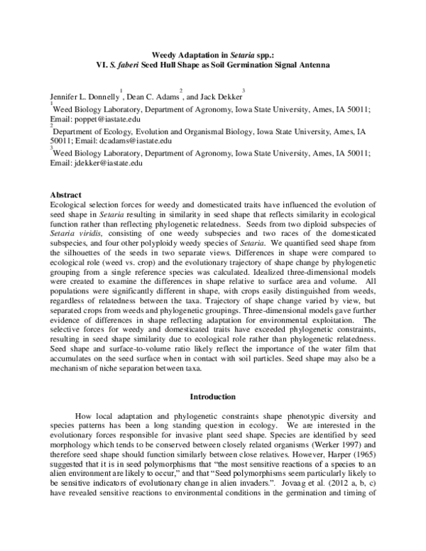 (PDF) Weedy Adaptation in Setaria spp.: VI. S. faberi Seed hull shape ...