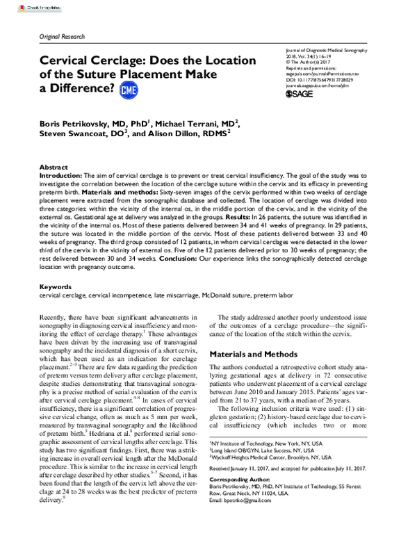 (PDF) Cervical Cerclage: Does the Location of the Suture Placement Make ...