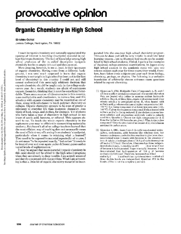 (PDF) Organic chemistry in high school