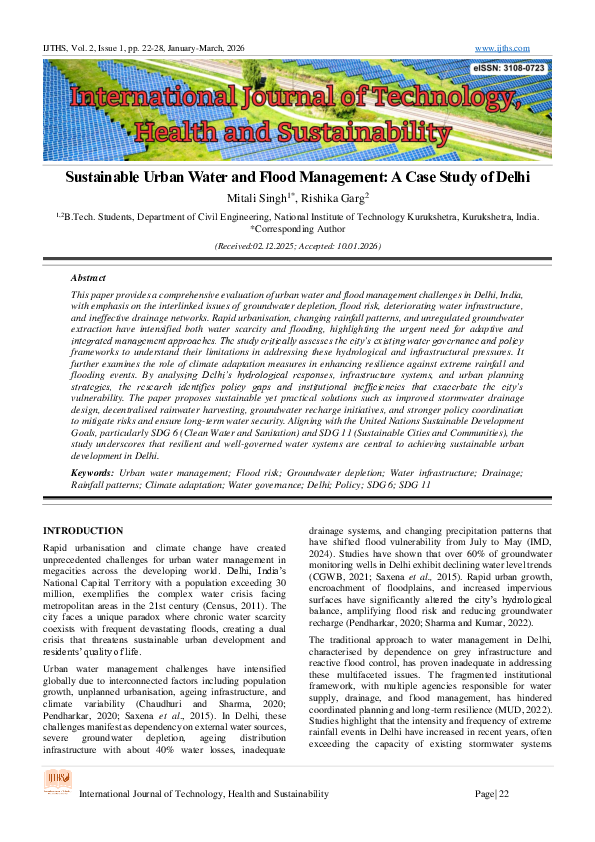 (PDF) Sustainable Urban Water and Flood Management: A Case Study of Delhi