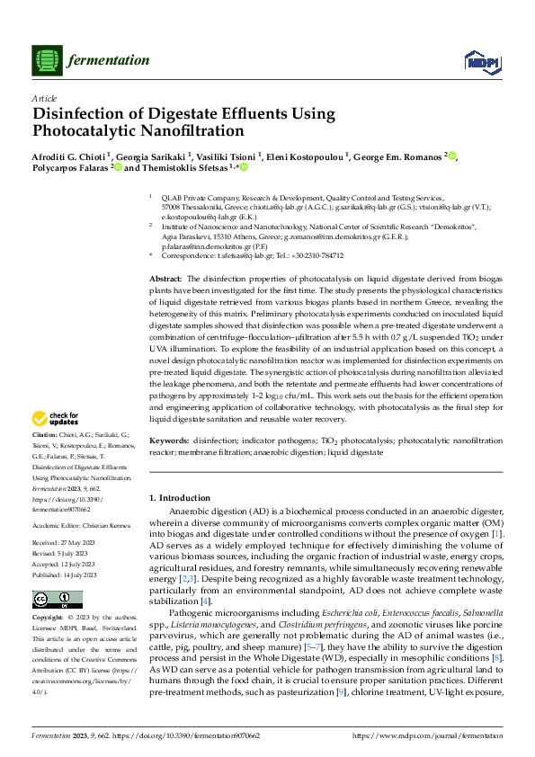 (PDF) Disinfection of Digestate Effluents Using Photocatalytic Nano ...