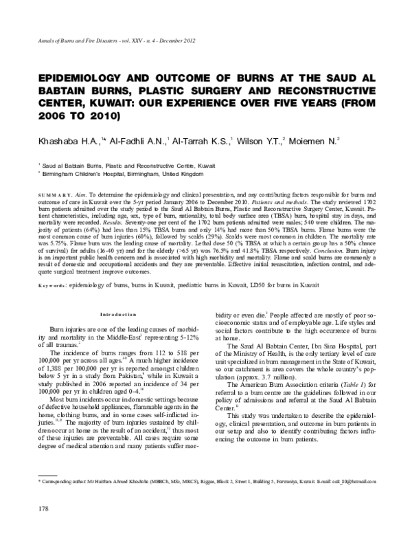 (PDF) Epidemiology and outcome of burns at the Saud Al Babtain Burns ...
