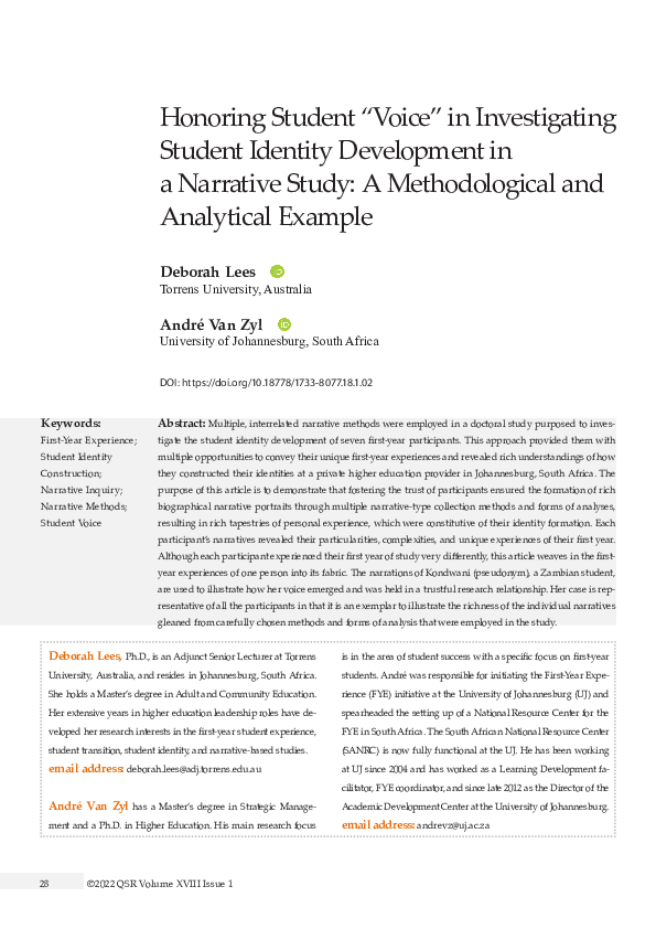 (PDF) Honoring Student "Voice" in Investigating Student Identity ...
