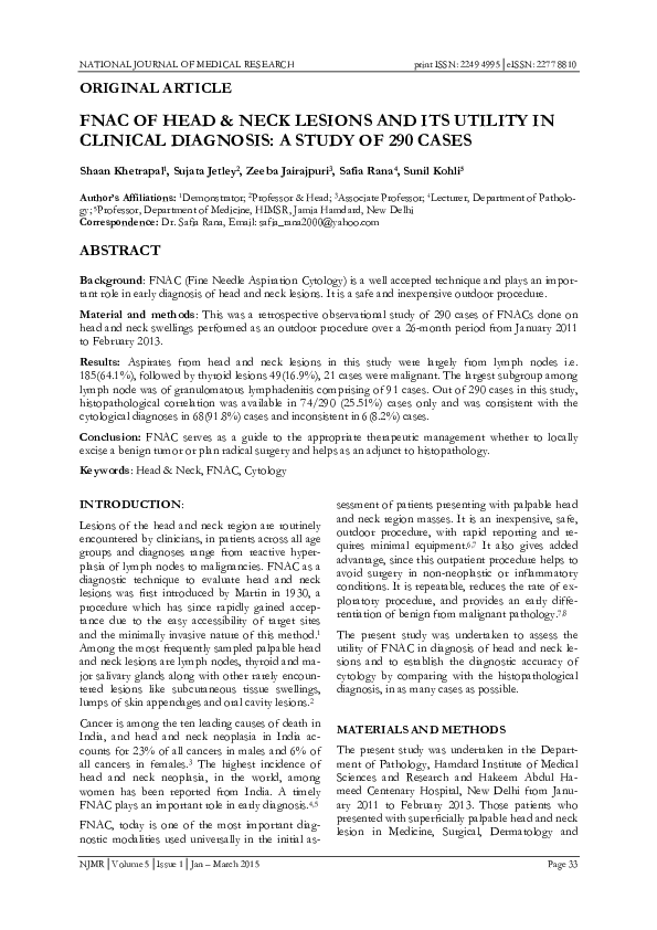 (PDF) FNAC of head & neck lesions and its utility in clinical diagnosis ...