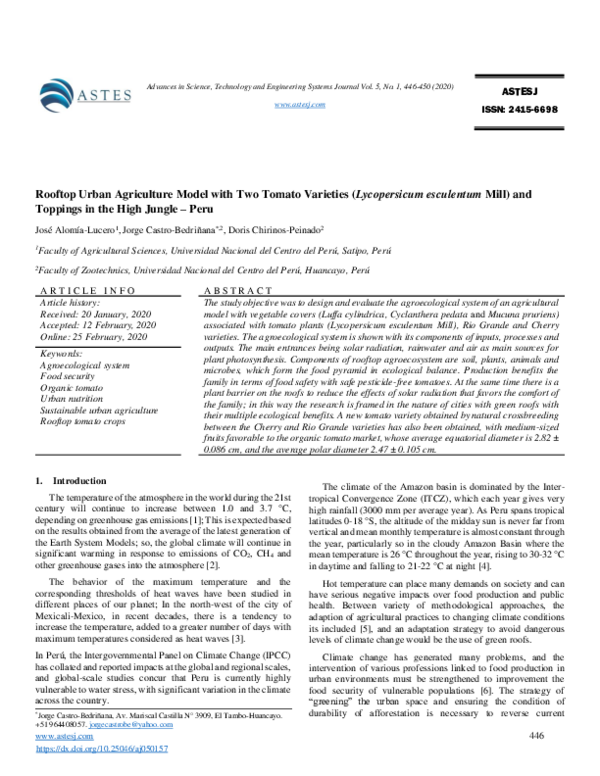 (PDF) Rooftop Urban Agriculture Model with Two Tomato Varieties ...