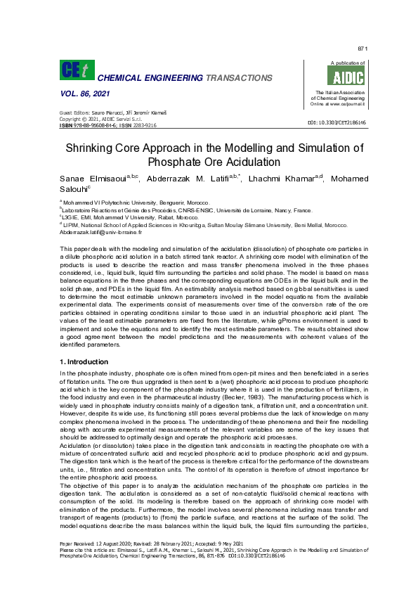 (PDF) Shrinking Core Approach in the Modelling and Simulation of ...