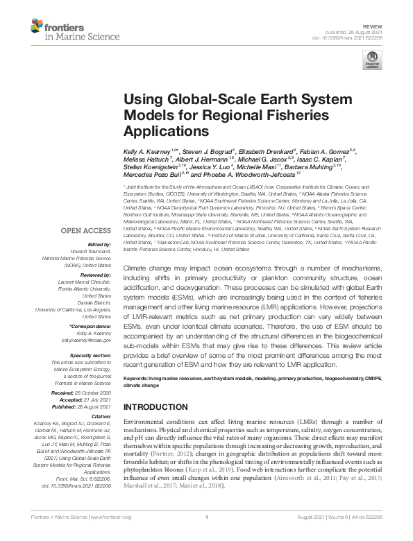 (PDF) Using Global-Scale Earth System Models for Regional Fisheries ...