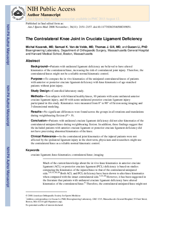 (PDF) The Contralateral Knee Joint in Cruciate Ligament Deficiency