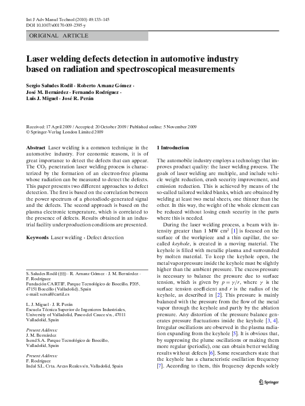 (PDF) Laser welding defects detection in automotive industry based on ...