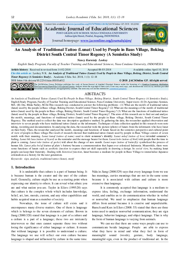 (PDF) An Analysis of Traditional Tattoo (Lunat) Used by People in Baus ...
