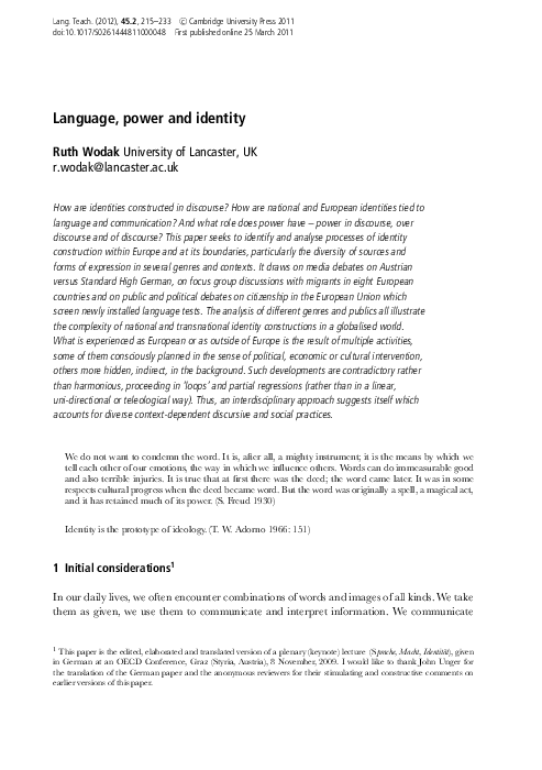 (PDF) Language, Power, Identity