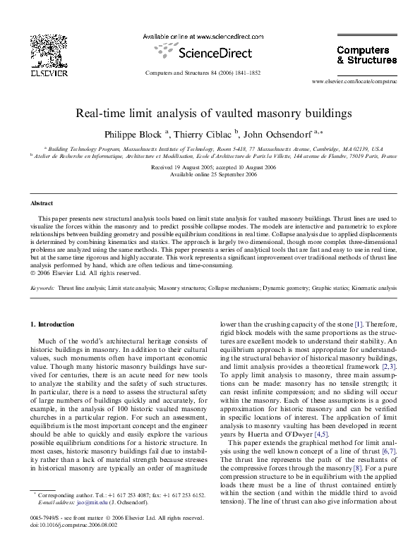 (PDF) Real-time limit analysis of vaulted masonry buildings